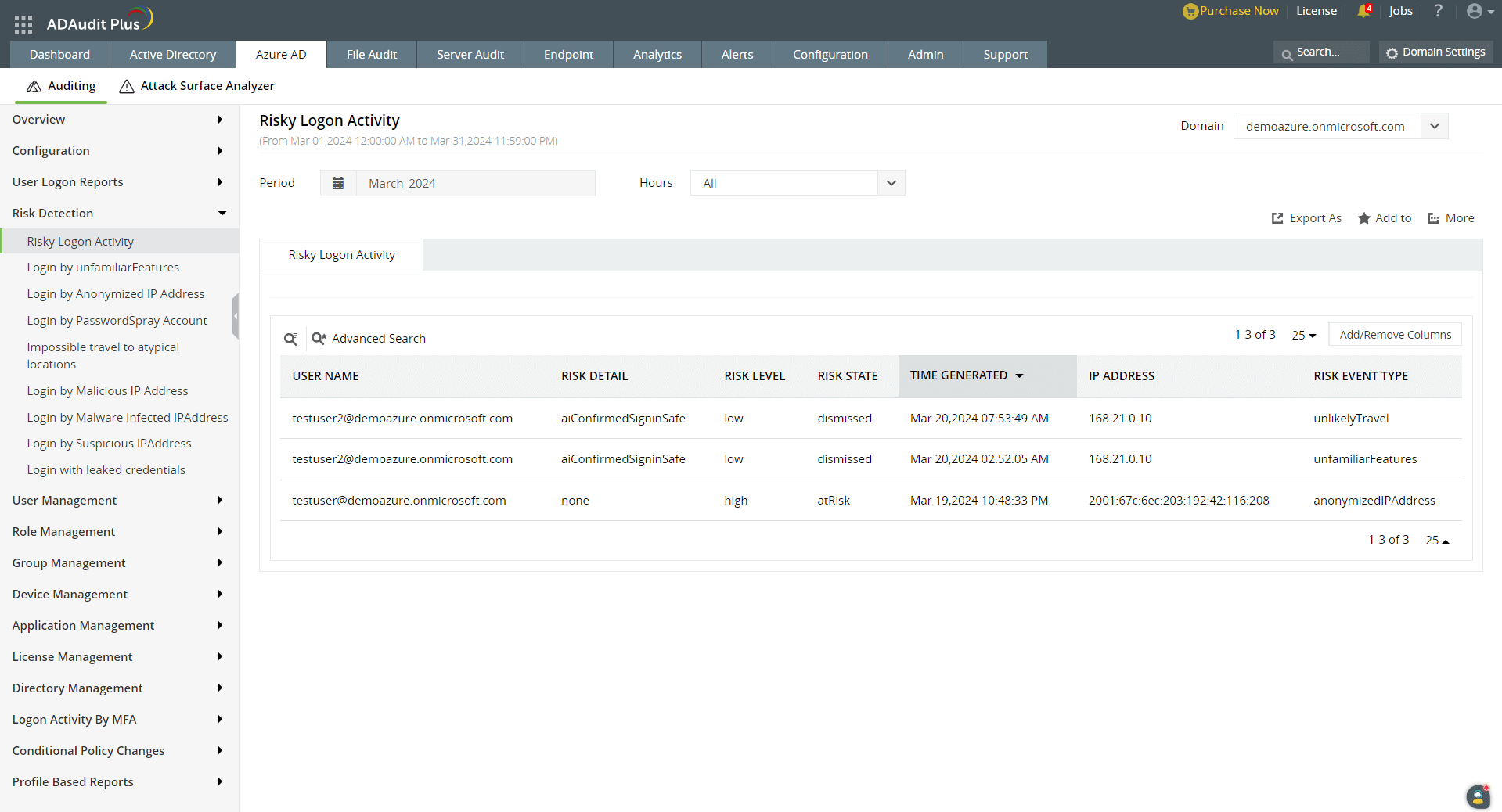 Outil d’audit et de suivi Azure Active Directory | ManageEngine ADAudit ...
