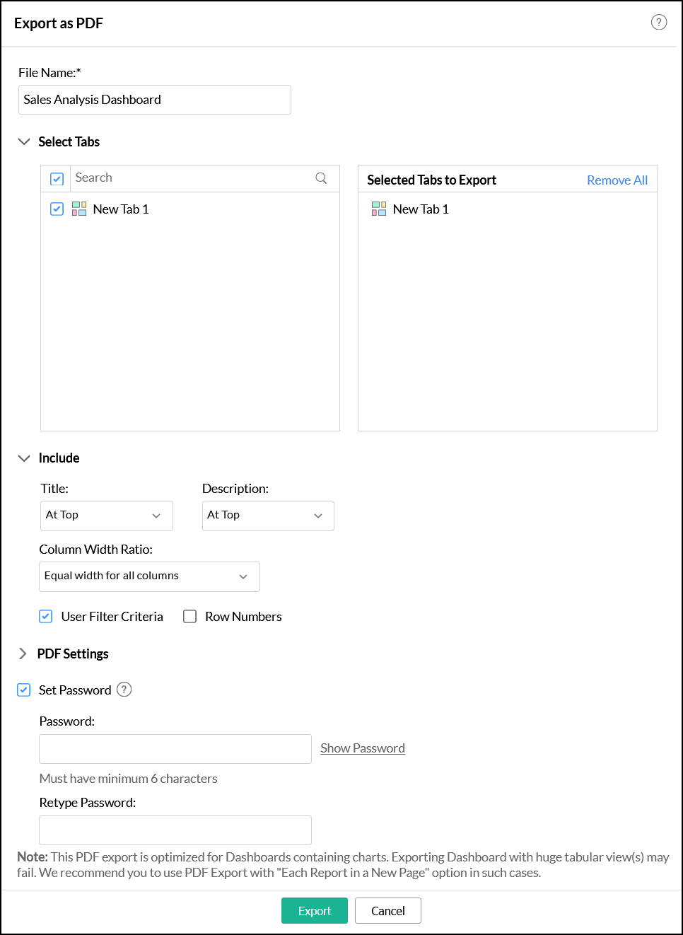 Exporting a Dashboard | Analytics Plus