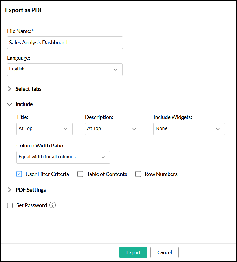Exporting a Dashboard | Analytics Plus
