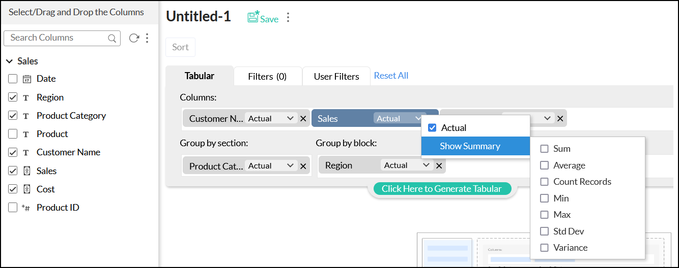 Creating Tabular View | Analytics Plus