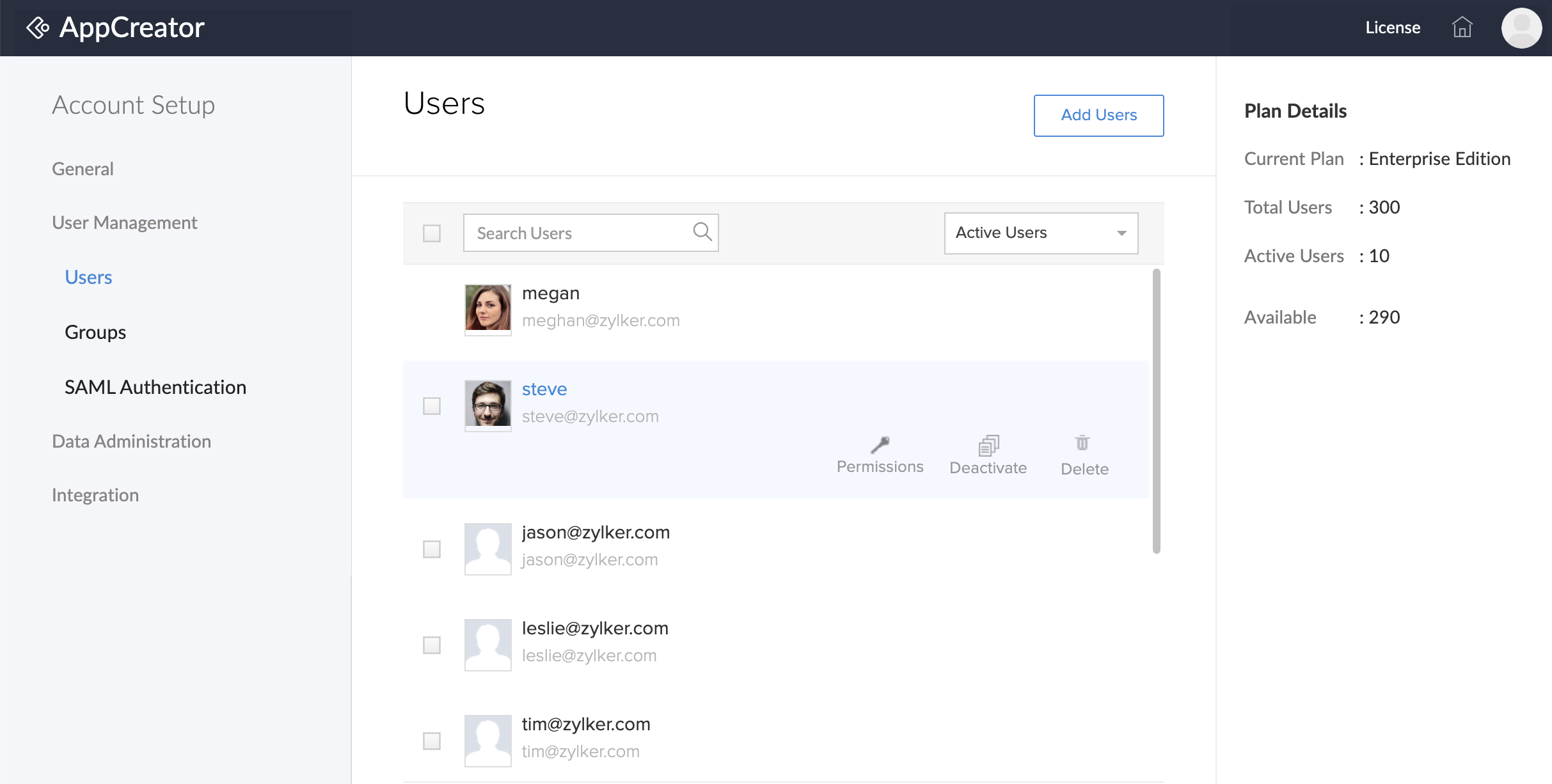 Manage Users | ManageEngine AppCreator Help