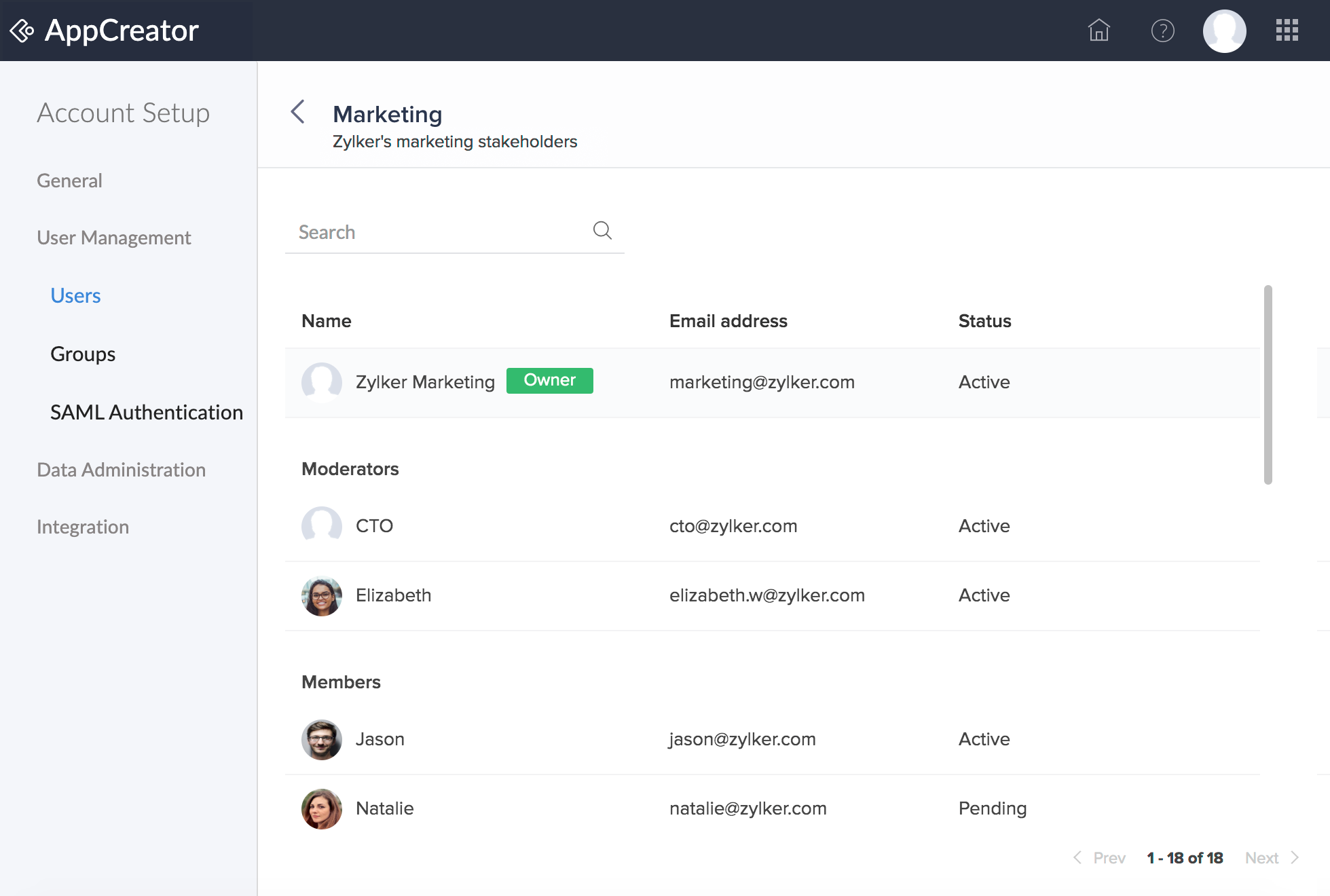 Create and Manage Groups | ManageEngine AppCreator Help