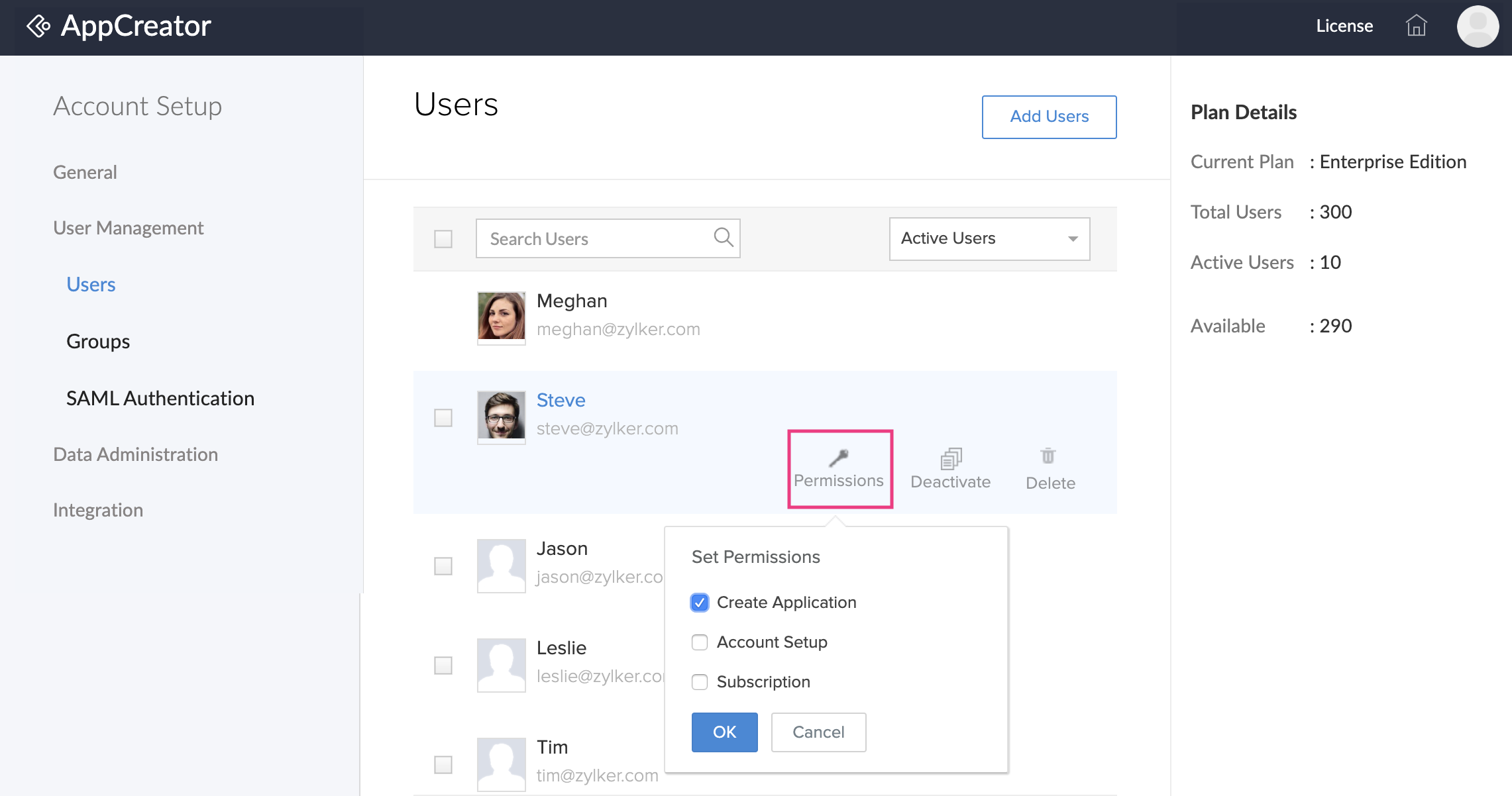 Manage Users | ManageEngine AppCreator Help