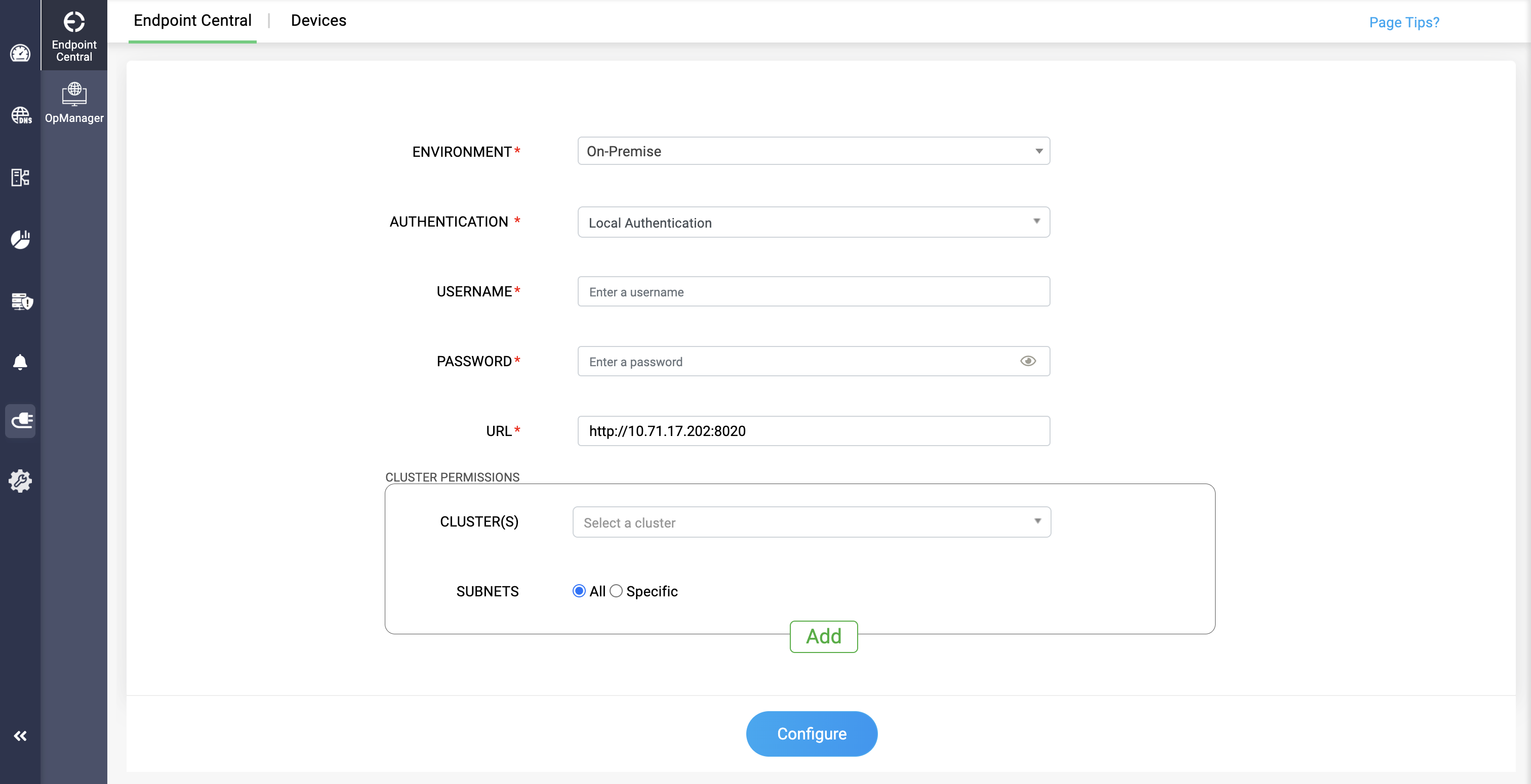 Configuring Endpoint Central in DDI Central